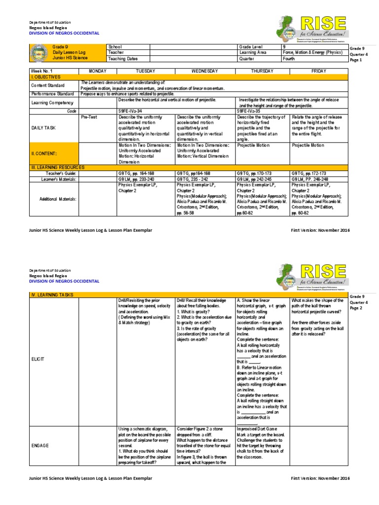 Grade 9 Science: 4th Quarter Physics | PDF | Trajectory | Projectiles