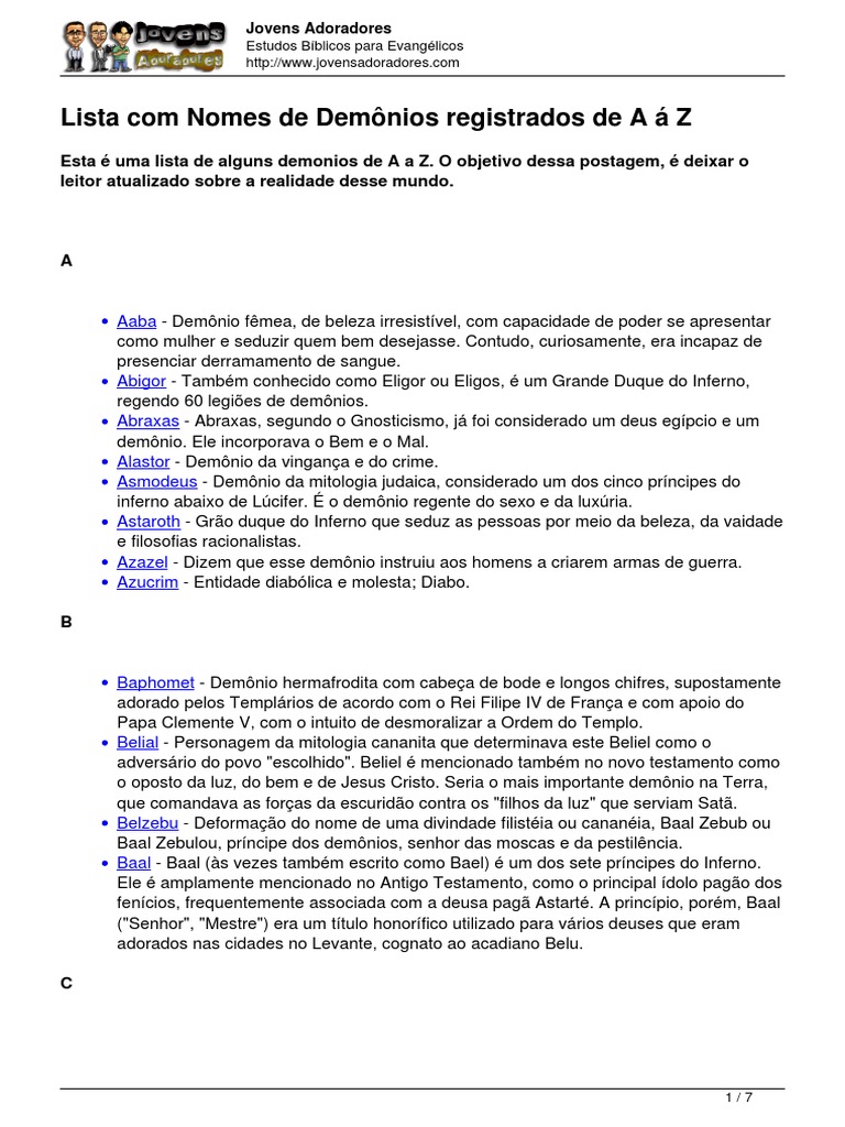 Lista de Nomes de Demônios A-Z | PDF | Diabo | Lilith