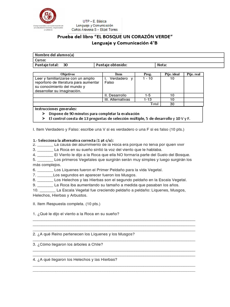 Evaluación de "El Bosque Un Corazón Verde" | PDF | Plantas | Arboles