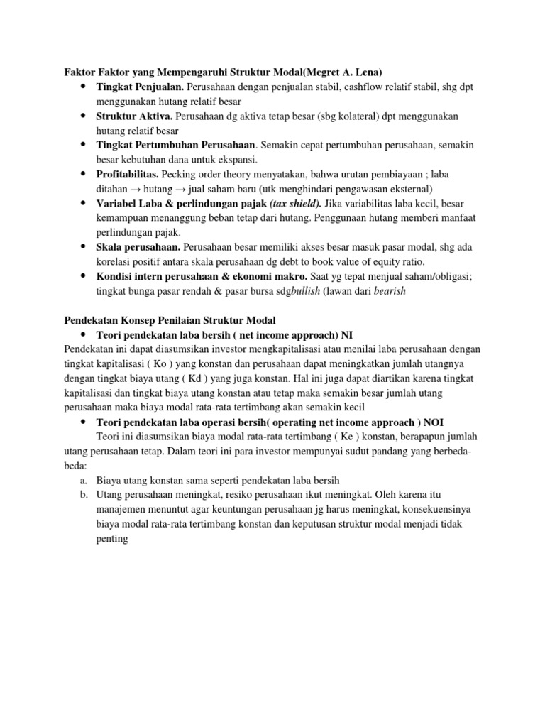 Faktor Faktor Yang Mempengaruhi Struktur Modal | PDF | Pengelolaan Keuangan & Uang | Metode ...
