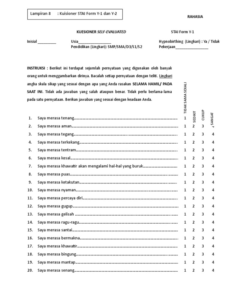 Kuesioner Stai Form y | PDF