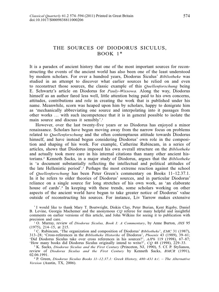 Green - 2011 - The Sources of Diodorus Siculus-1 | PDF | Isis | Osiris