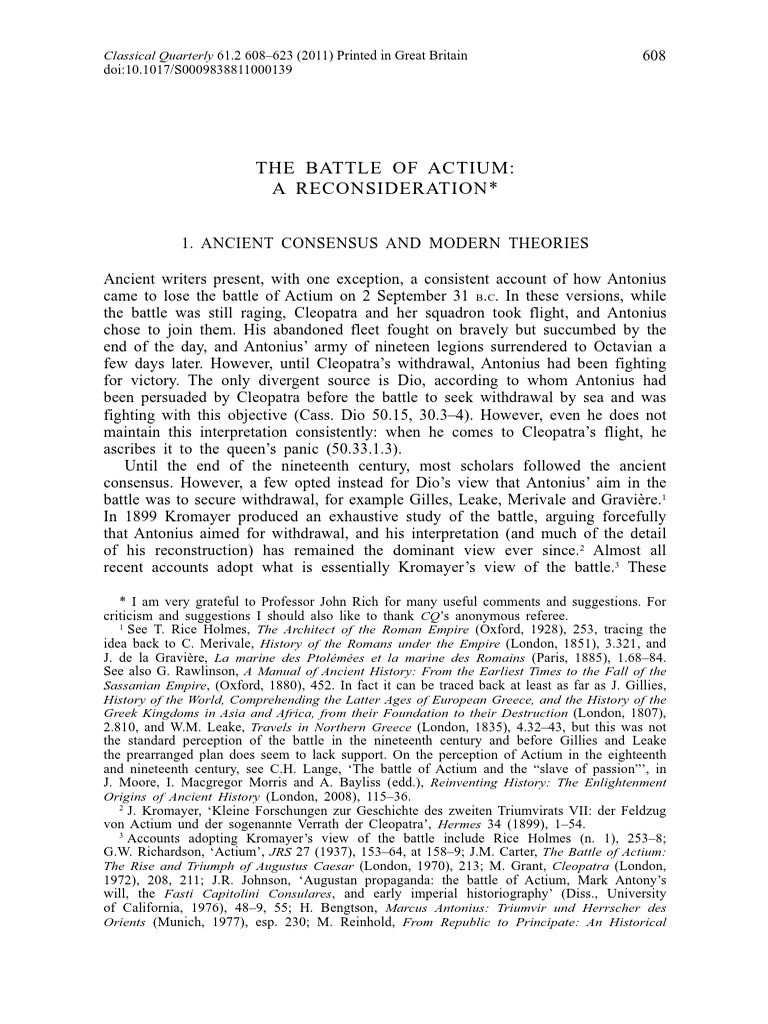 Battle of Actium: Ancient vs Modern Views | PDF | Mark Antony | Augustus