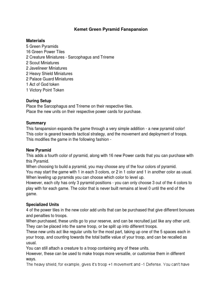 Kemet Green Pyramid Fanspansion Alpha | PDF | Gaming | Armed Conflict