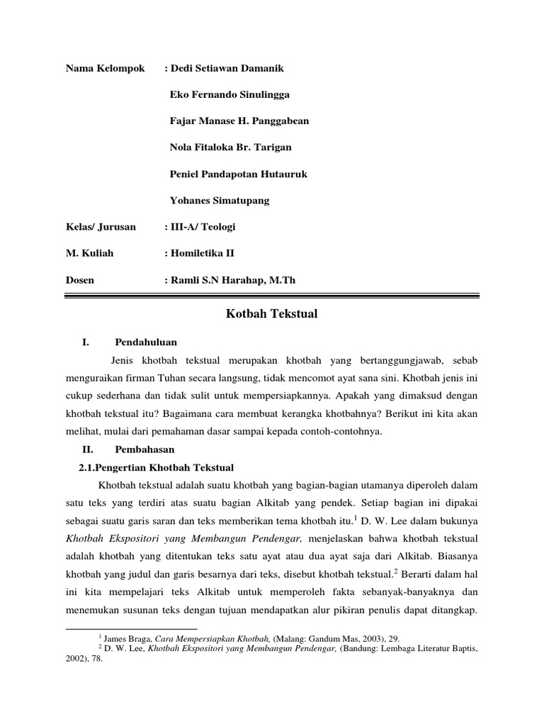 Homiletika Kelompok 2 (Khotbah Tekstual) | PDF