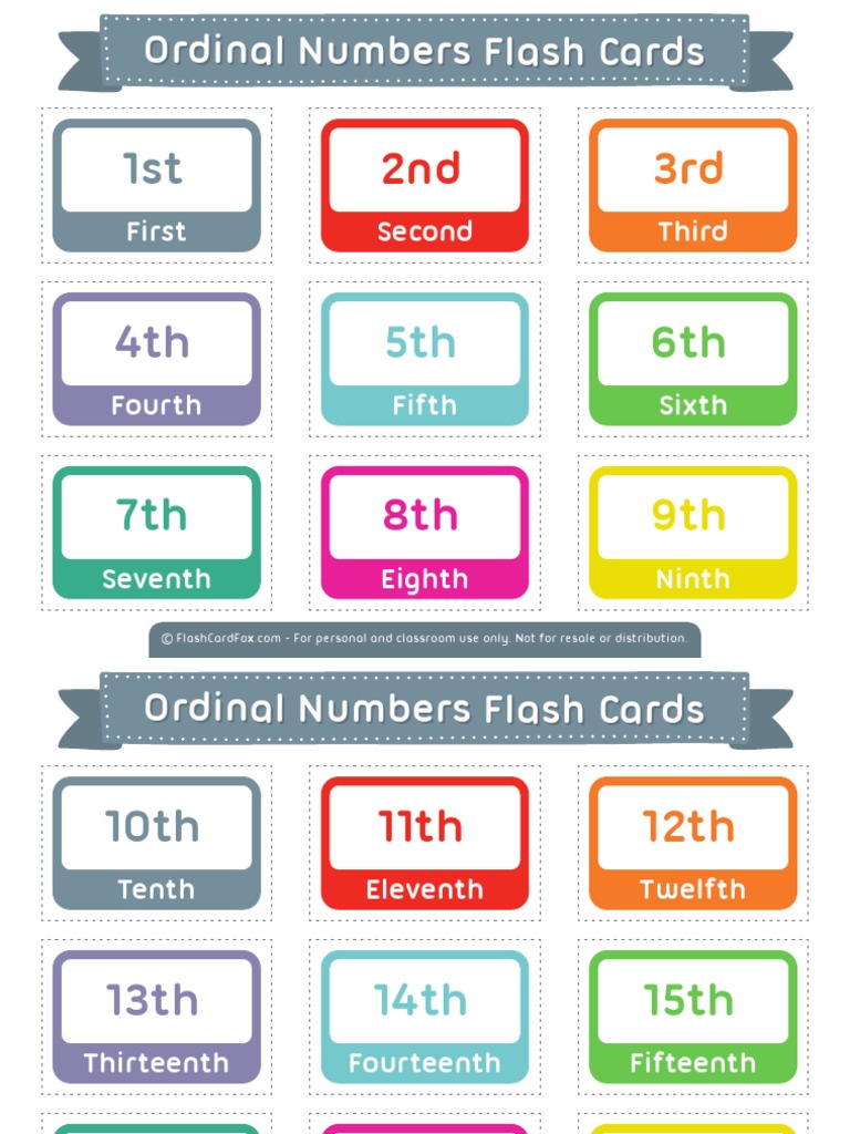 Ordinal Numbers Flash Cards 2x3 PDF | PDF