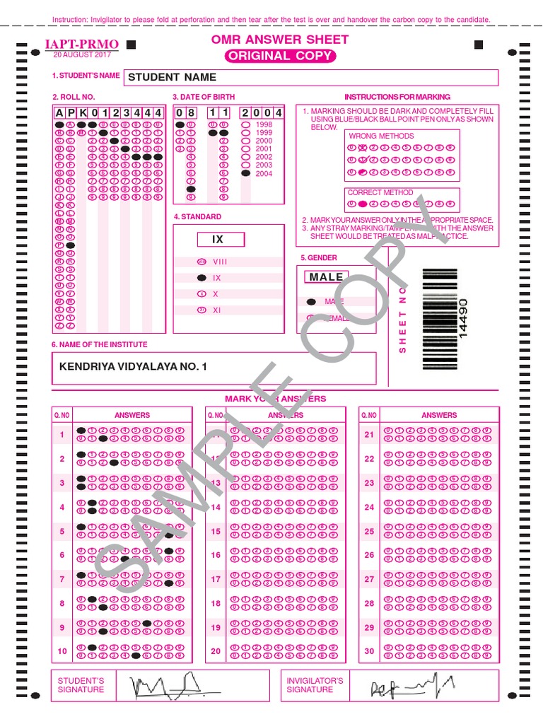 Sample OMR Sheet Marking PDF | PDF | Computing And Information Technology