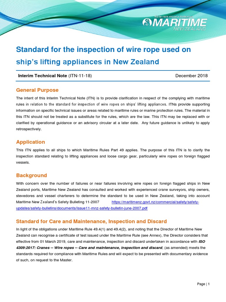 Standard For The Inspection of Wire Rope Used On Ship's Lifting ...