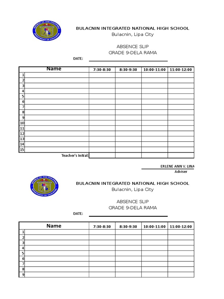 Absence Slip | PDF