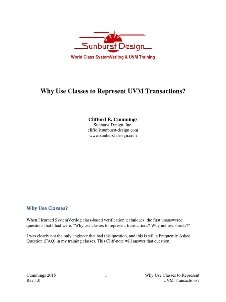 Cummings Why Use Classes For UVM Transactions | PDF | Information Technology | Computer Programming