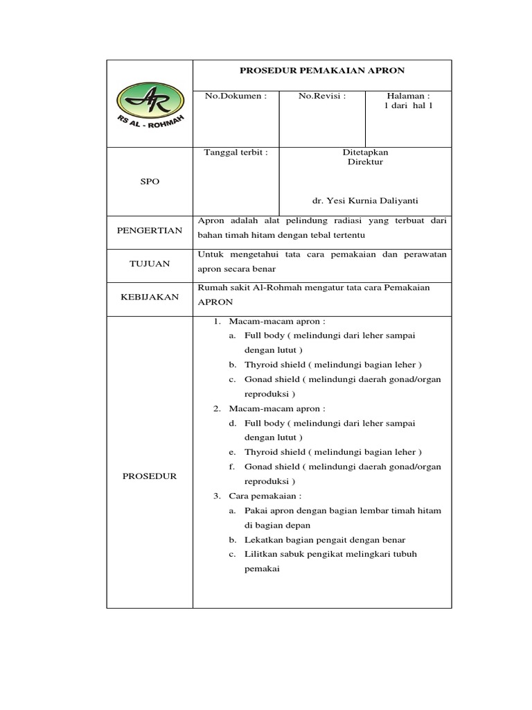 Prosedur Pemakaian APRON | PDF | Sains & Matematika