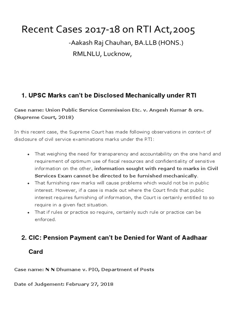 Rti Cases | PDF | Supreme Court Of India | Judgment (Law)