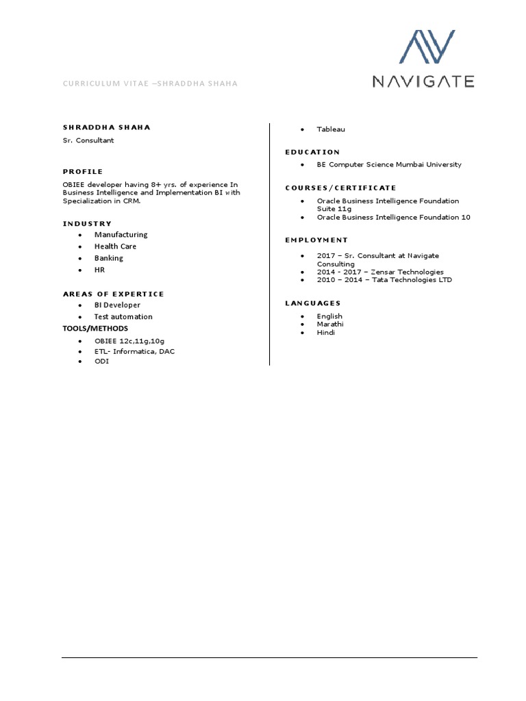 Shraddha Shaha CV 2019 | PDF | Business Intelligence | Data