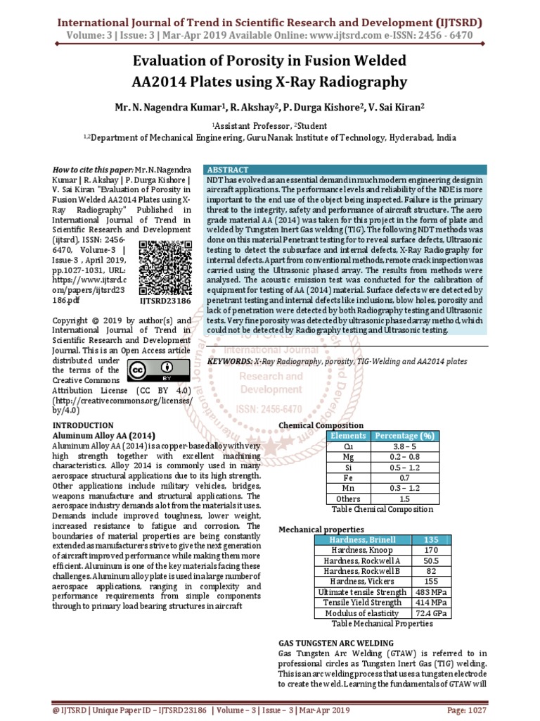 Evaluation of Porosity in Fusion Welded AA2014 Plates Using X Ray ...