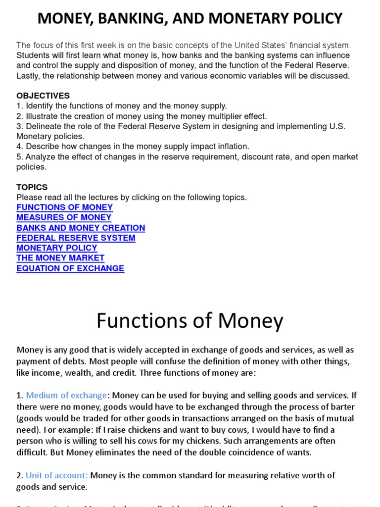 Money, Banking, and Monetary Policy: Objectives | Download Free PDF ...