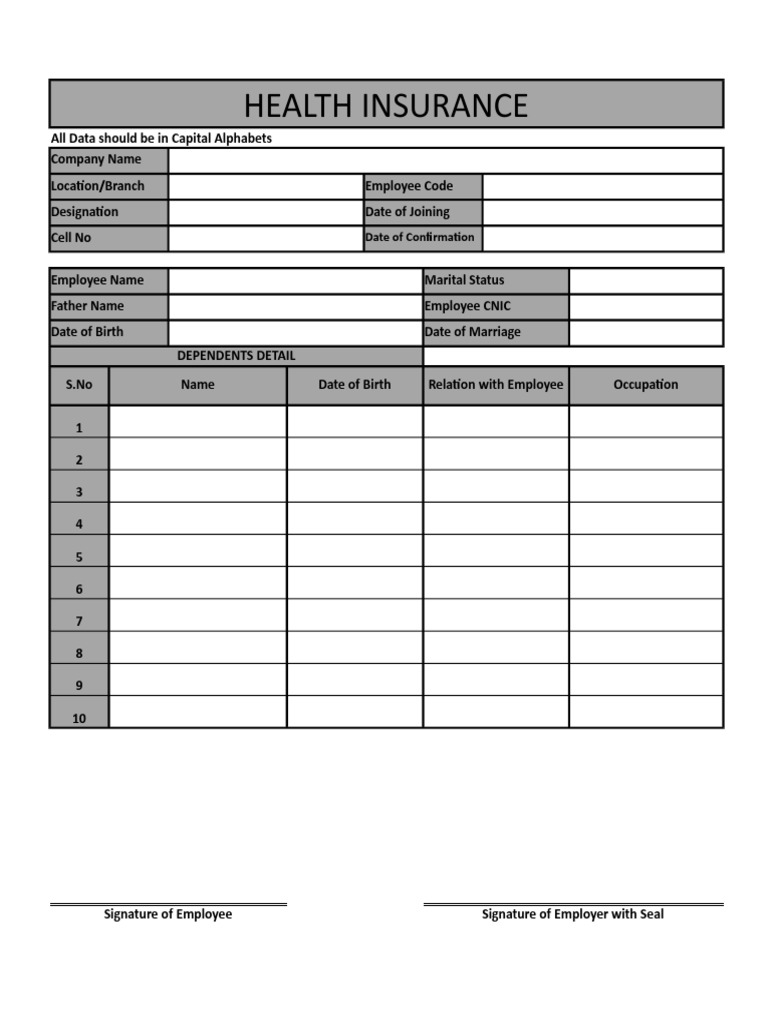 Health Insurance Performa | PDF