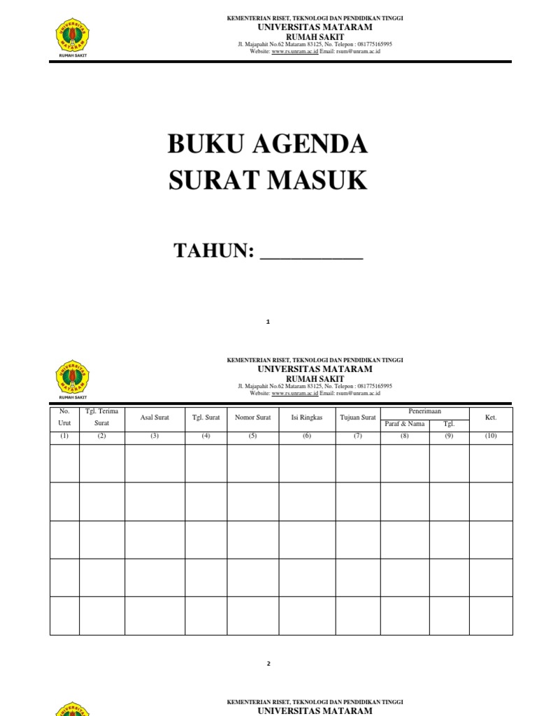 Format Buku Agenda Surat Masuk Dan Keluar | PDF