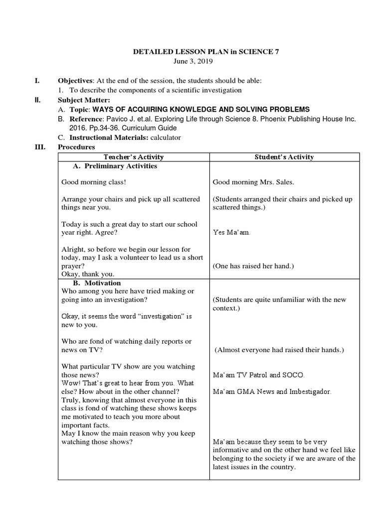 Detailed Lesson Plan in Science 7 | PDF | Scientific Method | Justification