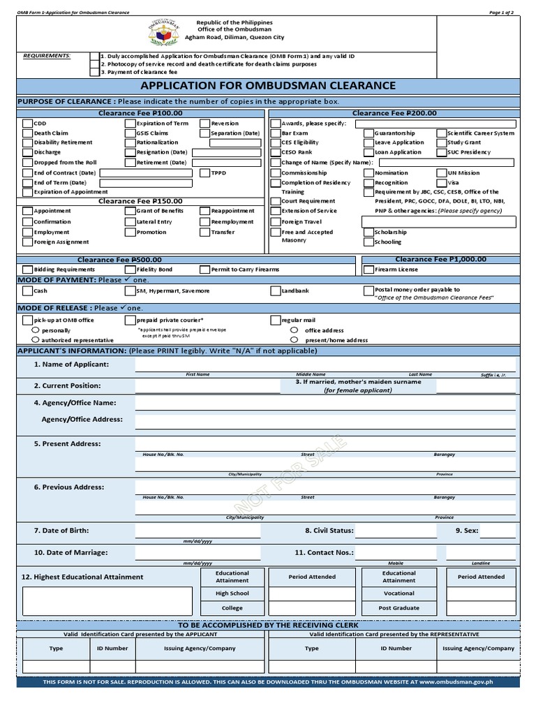 Application For Ombudsman Clearance: Requirements | PDF | Identity ...