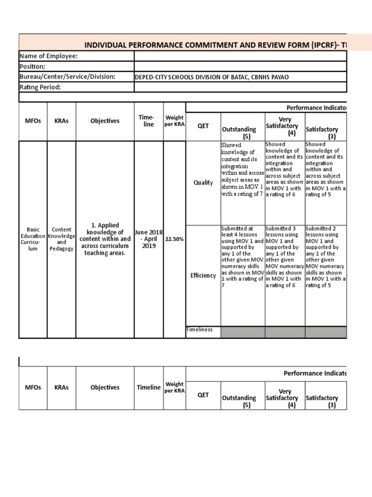 IPCRF FORM Rating | PDF | Educational Assessment | Teachers