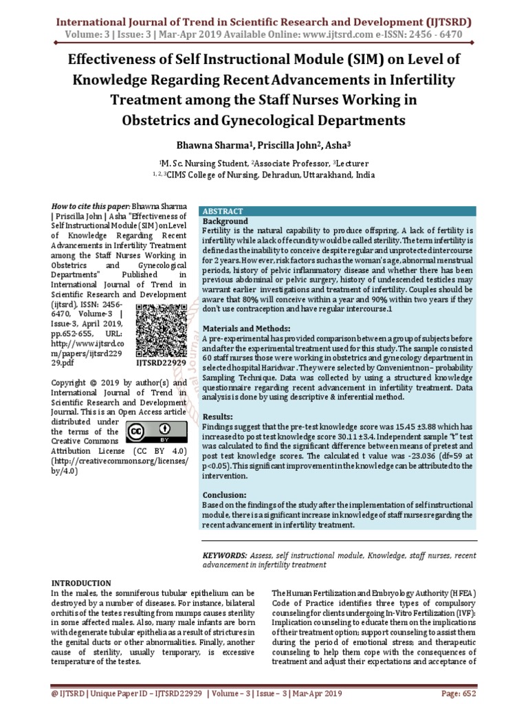 Effectiveness of Self Instructional Module SIM On Level of Knowledge Regarding Recent ...