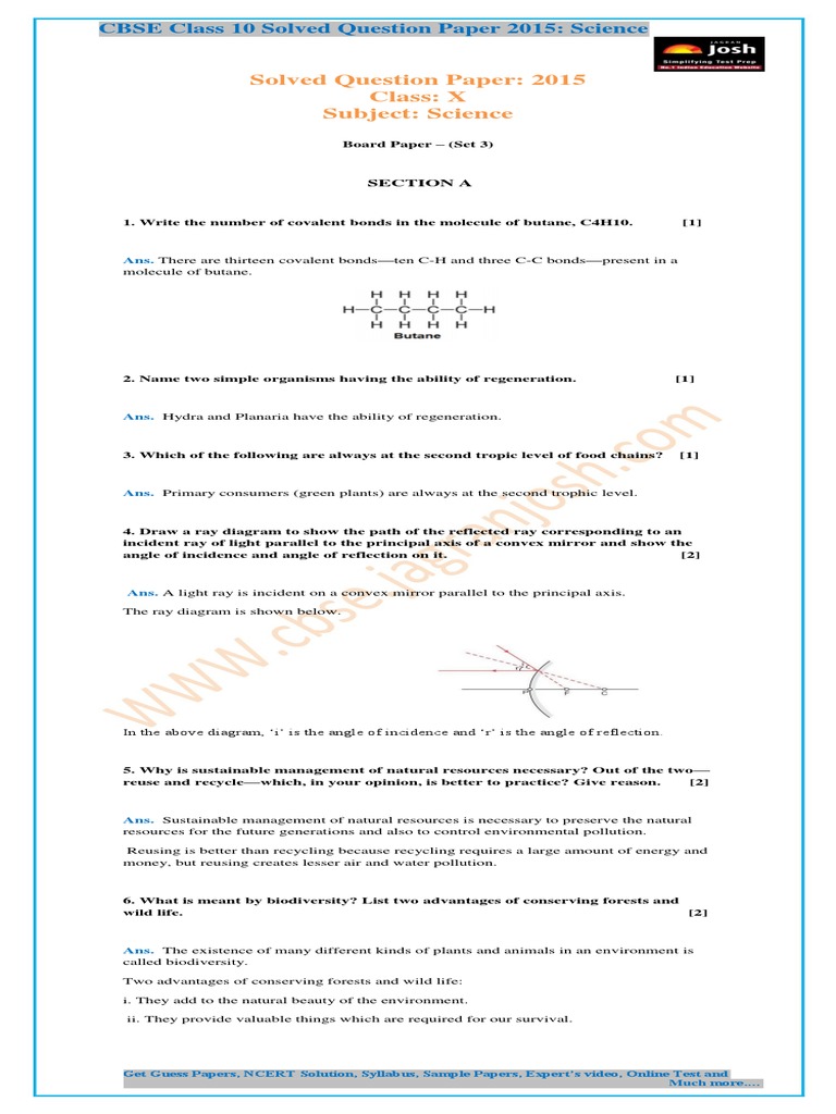 CBSE CBSE Class 10 Science Solved Question Paper 2015 | PDF | Lens ...