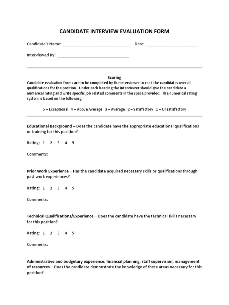 Candidate Interview Evaluation Form PDF | PDF | Behavior Modification | Psychology
