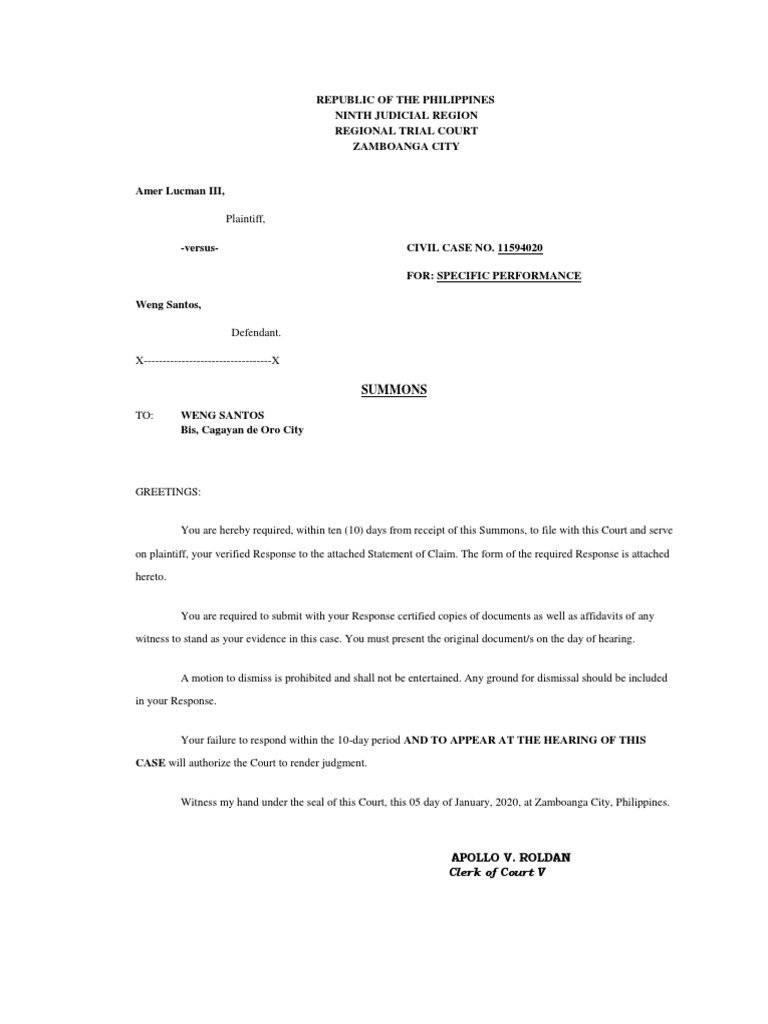 Summons: Clerk of Court V | PDF