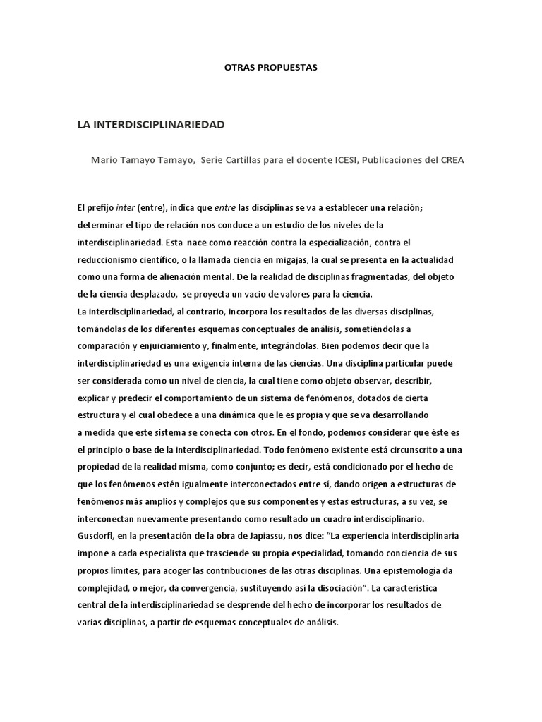 La interdisciplinariedad: conceptos, tipos y perspectivas | PDF | Interdisciplinariedad | Science