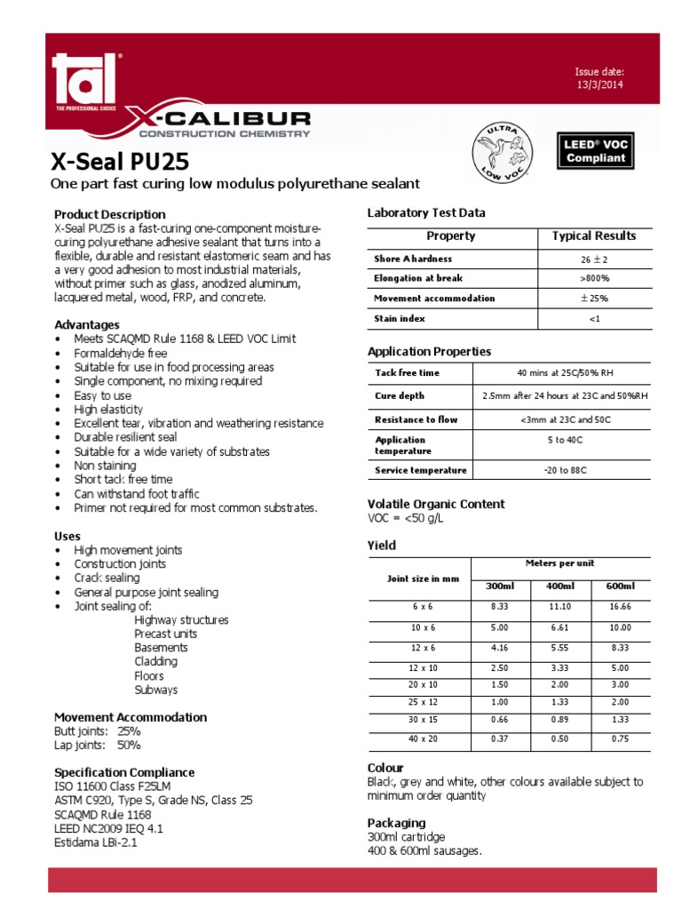 X-Seal PU25 | PDF | Materials | Building Engineering