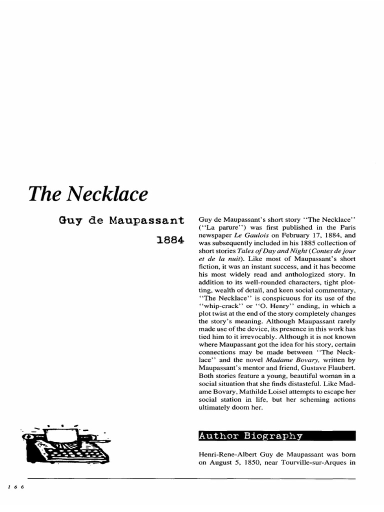 The Necklace Story by Guy de Maupassant - Analysis | PDF | Guy De ...