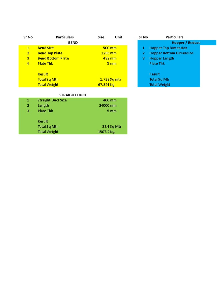 SR No Particulars Size Unit SR No Particulars Bend Hopper / Reducer ...