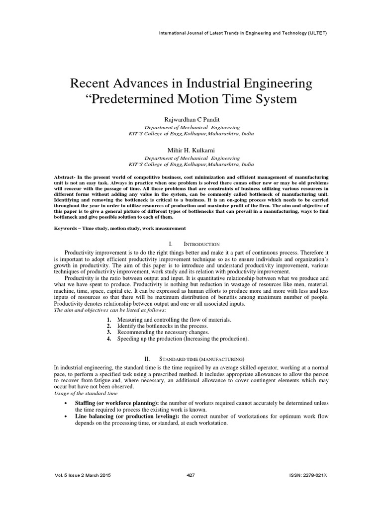 Time and Motion Study | PDF | Production And Manufacturing | Economic ...