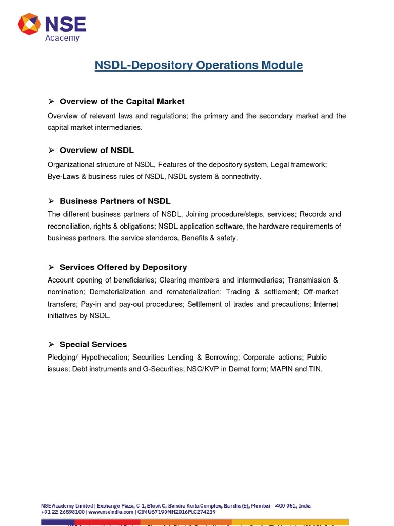 NSDL-Depository Operations Module: Overview of The Capital Market | PDF