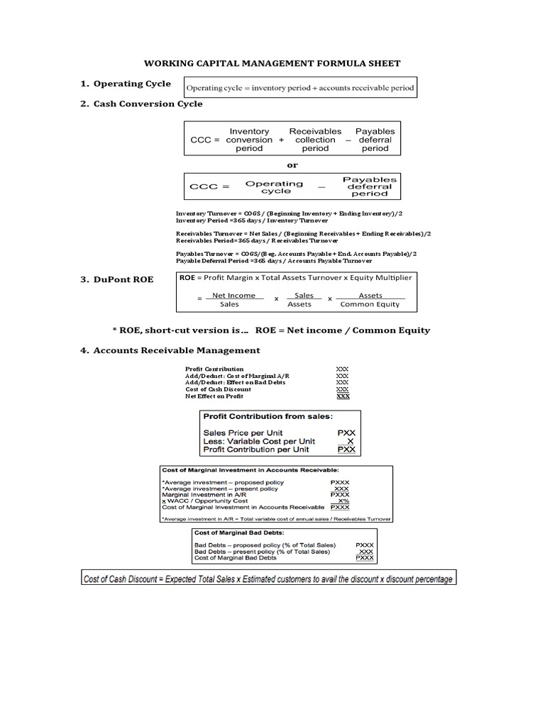 Working Capital Management Formulas | PDF | Revenue | Inventory