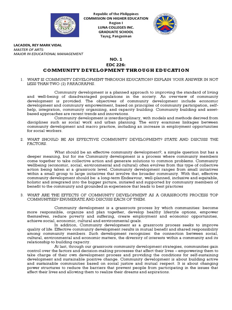 NO. 1 EDC 226: Community Development Through Education: Master of Arts ...