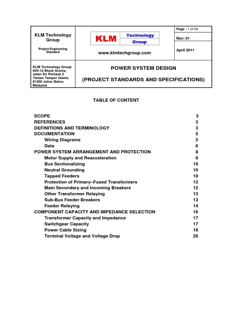 PROJECT STANDARDS AND SPECIFICATIONS Power System Design Rev01 PDF ...