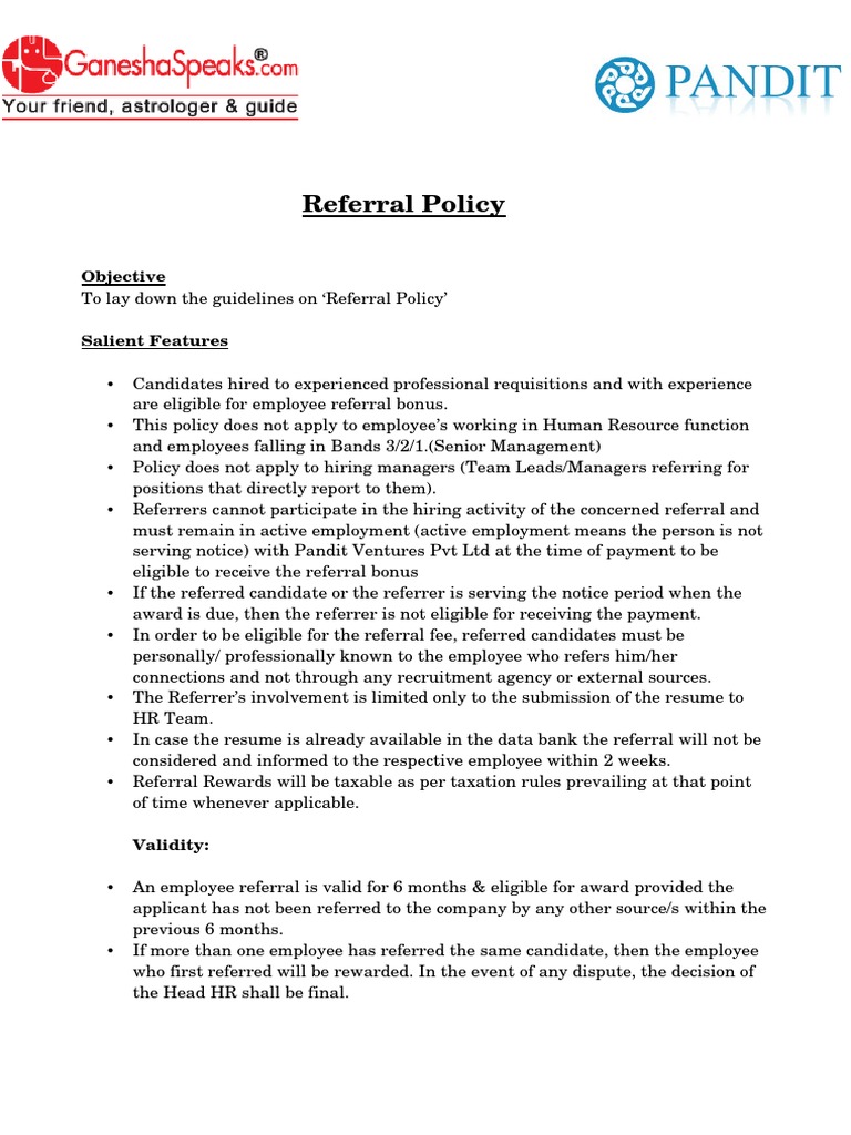 Referral Policy | PDF | Recruitment | Employment