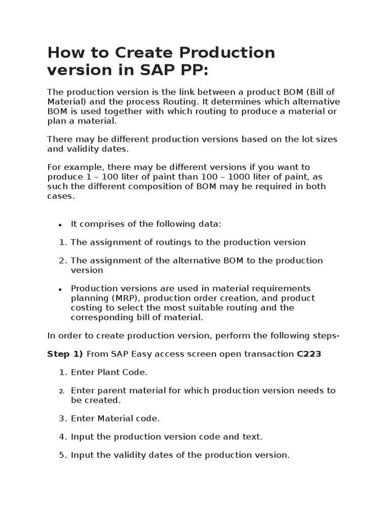 SAP PP - How To Create Production Version | PDF | Areas Of Computer ...