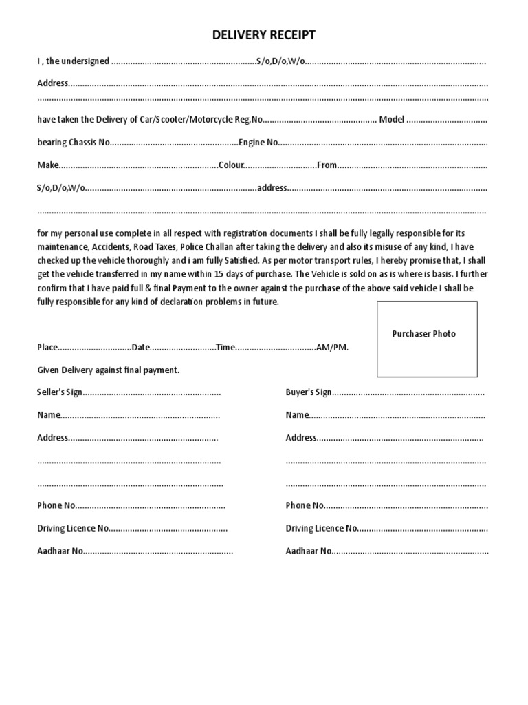 Delivery Receipt | PDF | Driver's License | Vehicles