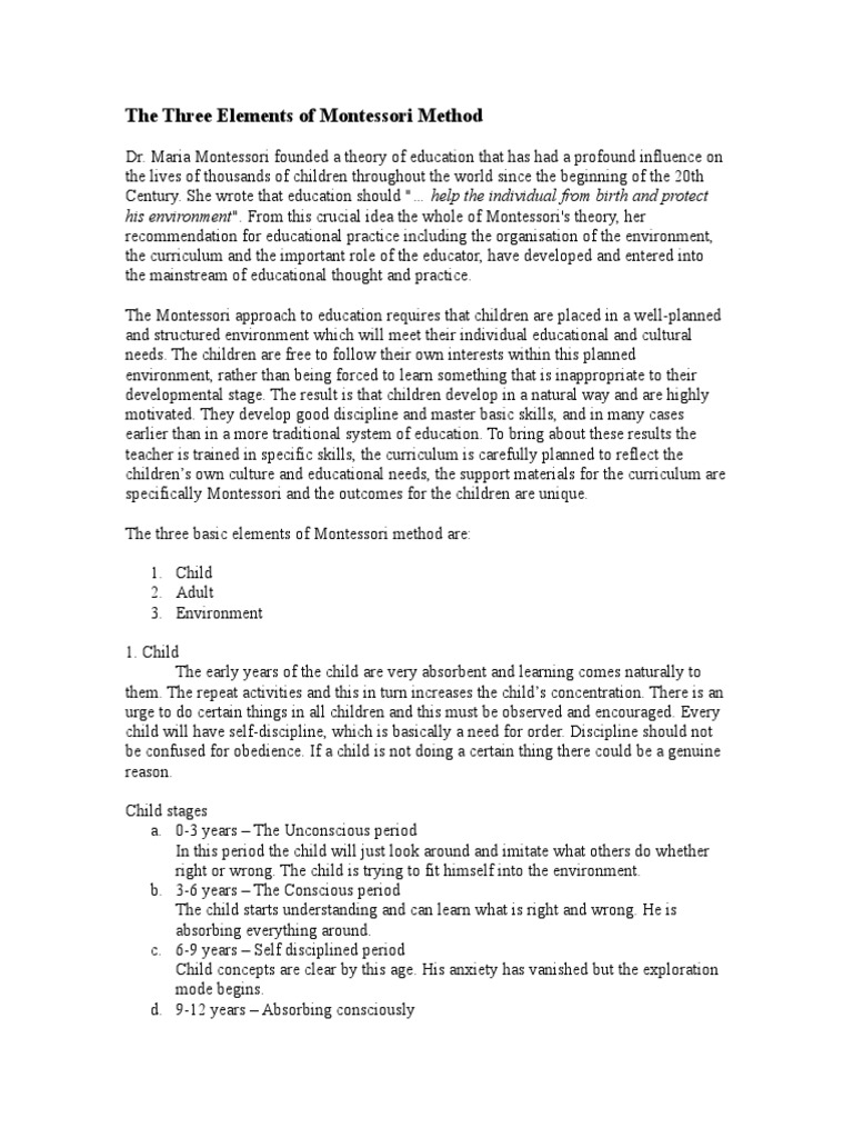 The Three Elements of Montessori Method | PDF | Montessori Education ...