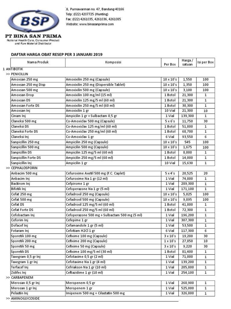 Produk List Sanbe Farma-1 | PDF | Hydrogen Compounds | Pharmacology