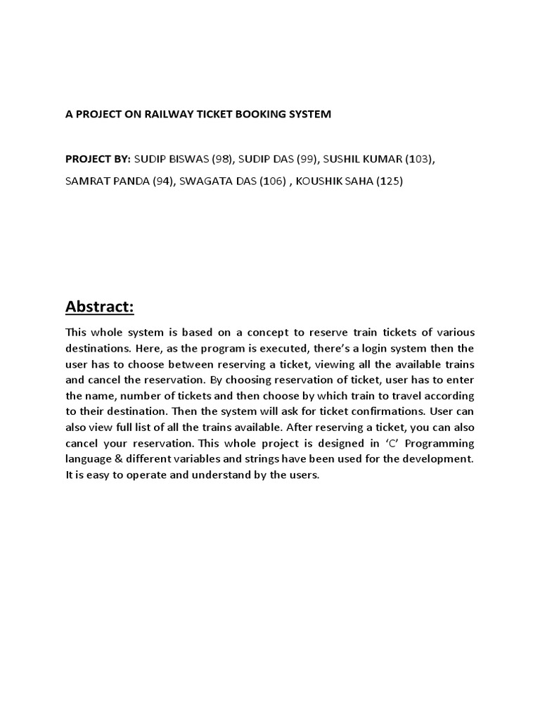 Railway Ticket Booking System | PDF