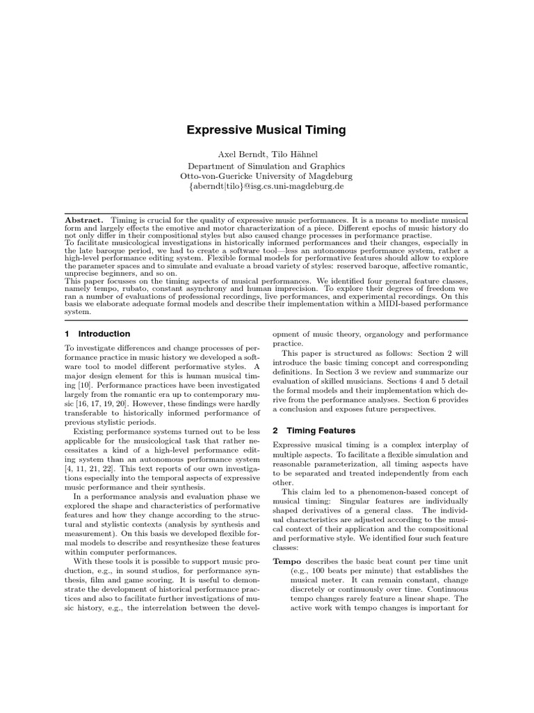 Expressive Timing | PDF | Tempo | System