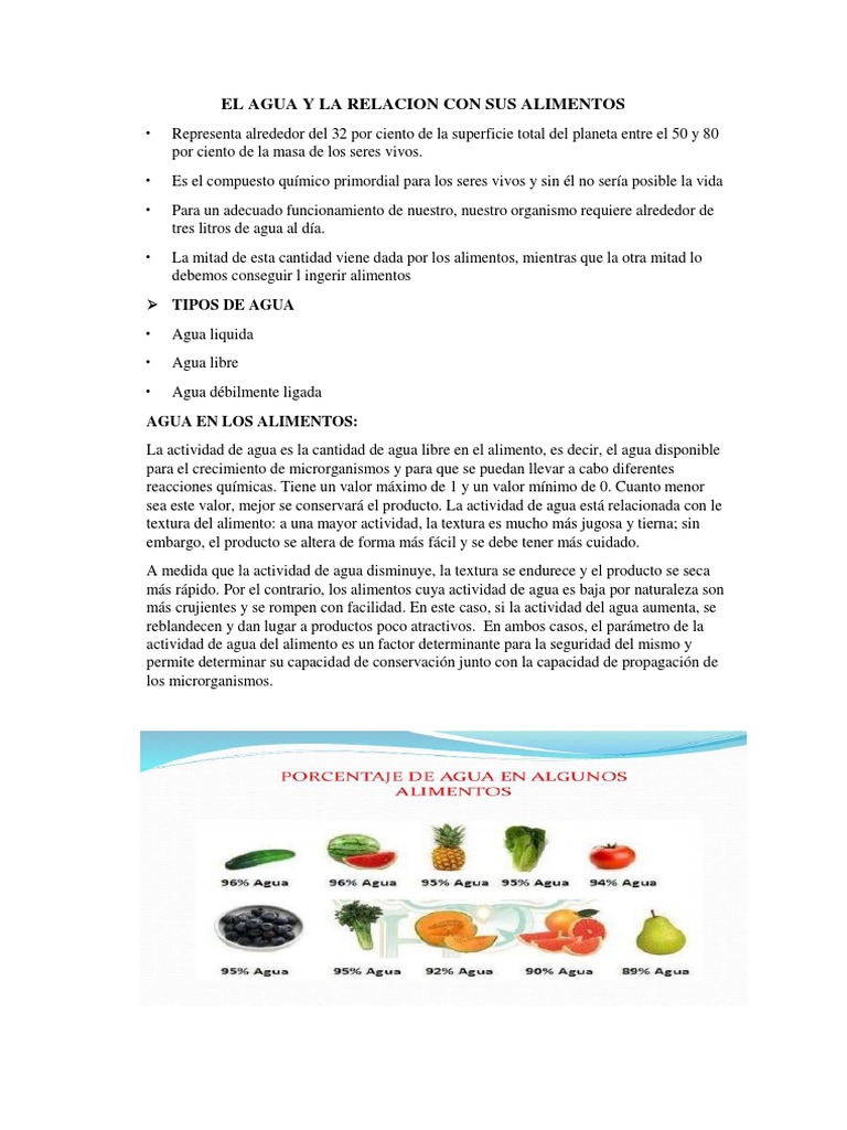 Agua y su Impacto en Alimentos | PDF | Alimentos | Sabor