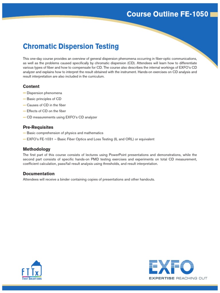 Chromatic Dispersion Testing | PDF | Fiber Optic Communication ...
