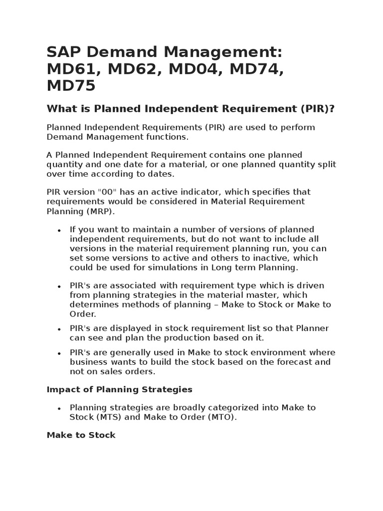 SAP Demand Management PIR Guide | PDF | Information Technology | Areas ...