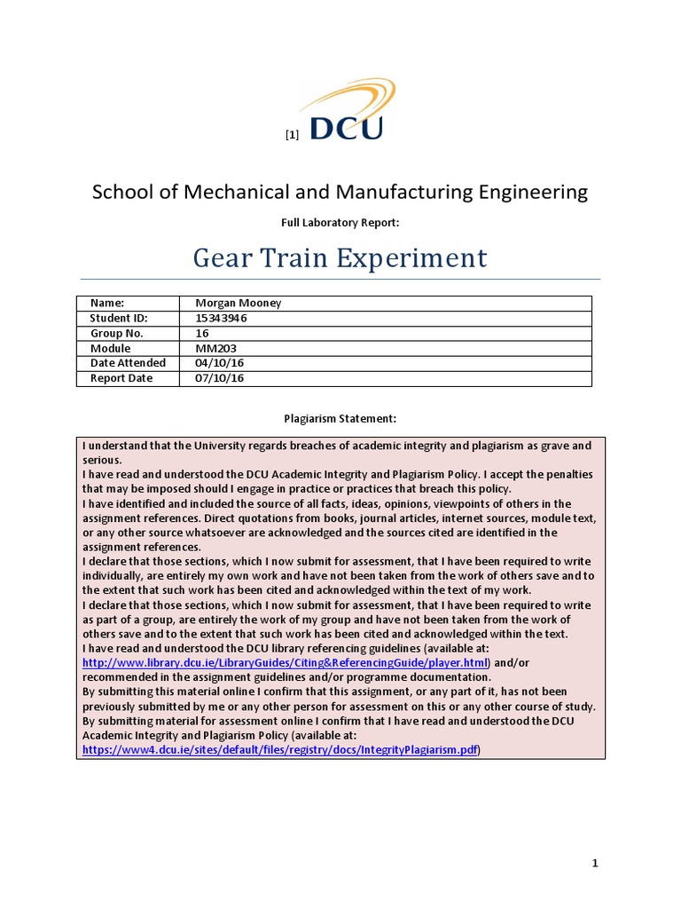 Gear Train Experiment Analysis | PDF | Gear | Machines