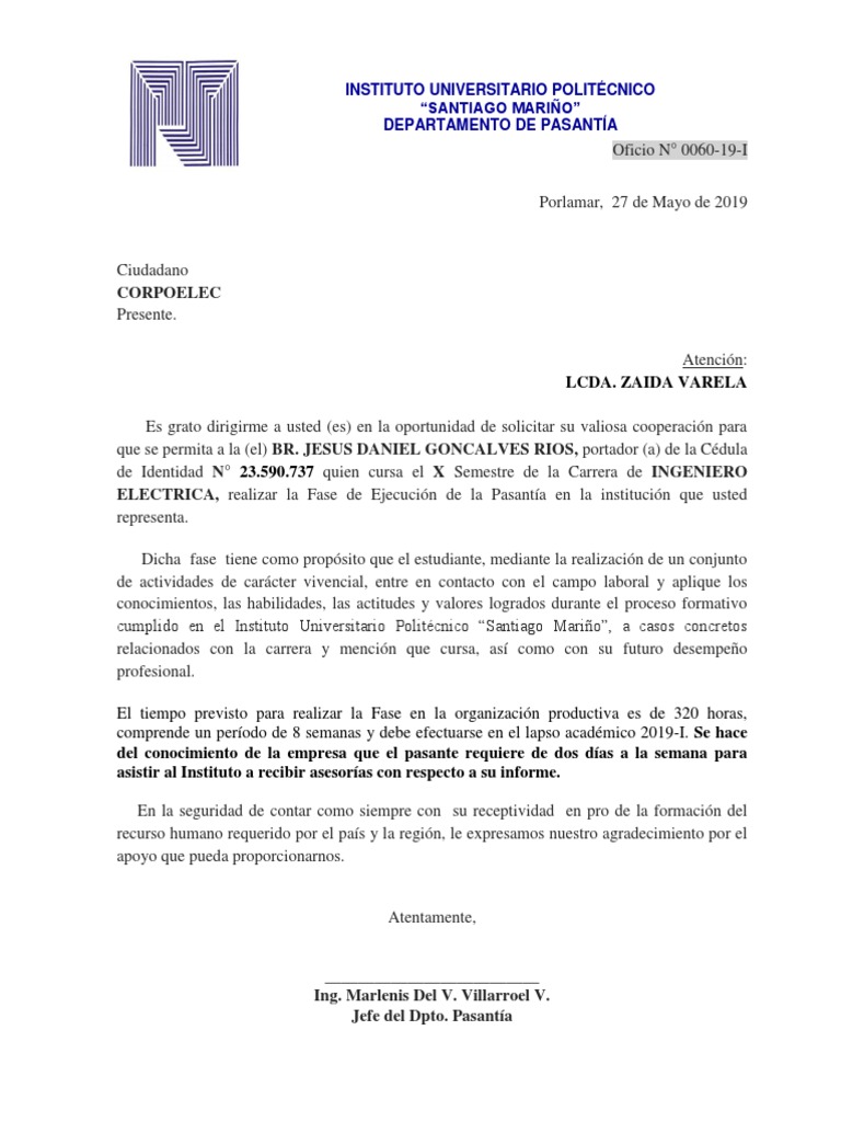 Oficio 0060-19i Pasantias | PDF