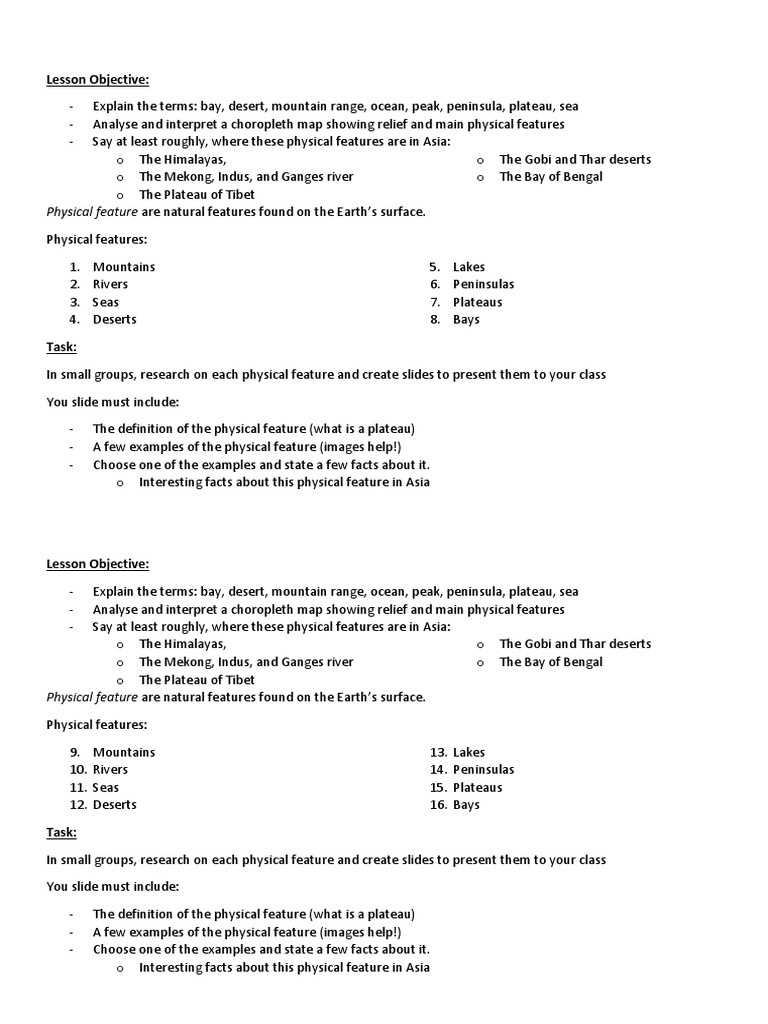 Major Physical Features of Asia | PDF | Plateau | Mountains